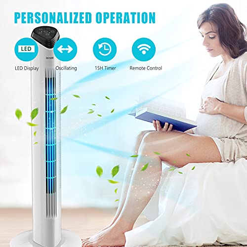 WANAI Tower Fan Oscillating Fan with Remote Portable Quiet Stand Up Fan 3 Speed Sleep Mode 15-Hour Timer LED Display 42-Inch Suitable for Children Bedroom and Office Use