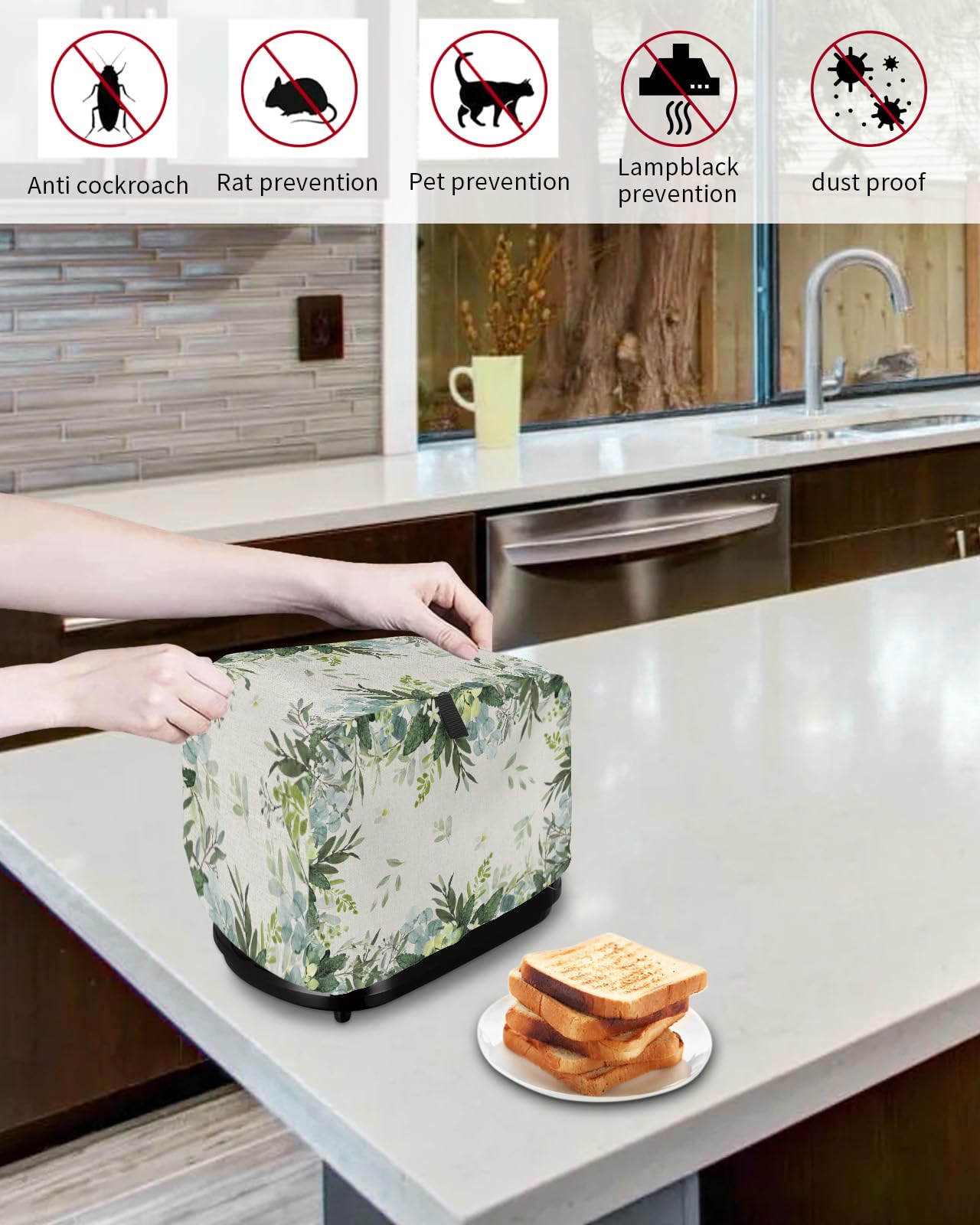 Toaster Cover, 4 Slice Toaster Cover Farm Retro Eucalyptus Leaves Summer Plants Kitchen Small Appliance Covers, Dust and Machine Washable Bread Maker Cover (12w X 11d X 8h)
