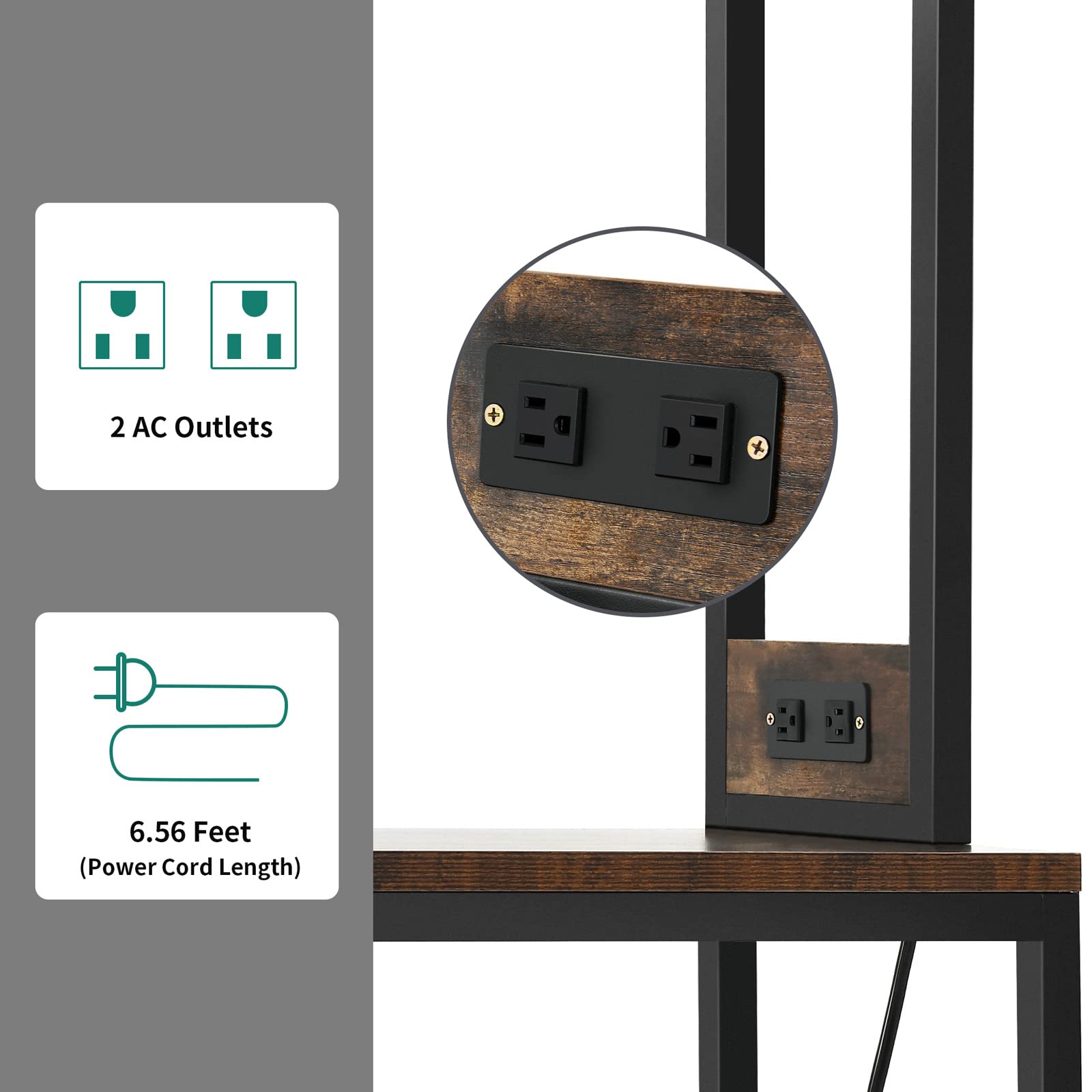 YITAHOME Kitchen Microwave Bakers Stand Wine Rack, Coffee Bar Storage for Liquor Glasses Power Outlet, Wine Rack Freestanding Floor Tall Farmhouse Shelf Dining Room Hutch 35 Inch Large, Rustic Brown