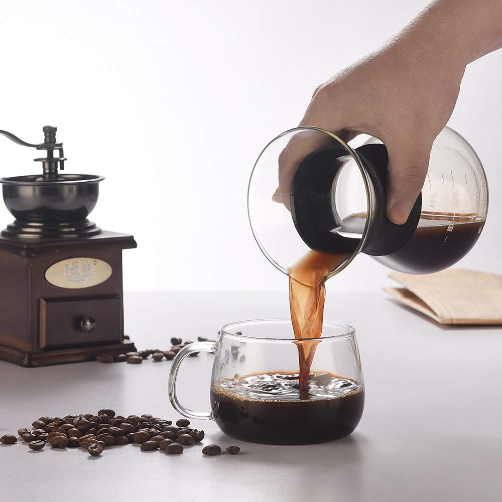 XIYUAN Pour Over Coffee Maker,With Paperless Reusable Stainless Steel Filter 600ML/20.2oz Carafe Borosilicate Glass Coffee Pot Hand Coffee Dripper Brewer Pot Set