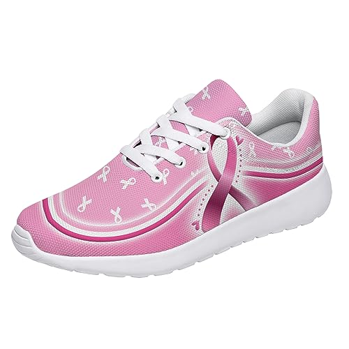 vogiant Breast Cancer Awareness Shoes for Women Lady Comfortable Walking Tennis Sneakers Pink Ribbon Shoes Gifts for Mom,Size 7.5