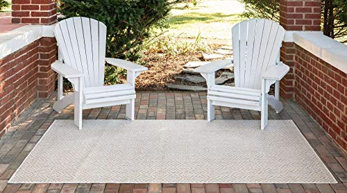 Unique Loom Outdoor Trellis Collection Area Rug - Deco Trellis (9' x 12' Rectangle, Taupe/ Ivory)
