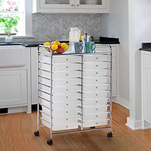 Yaheetech 20 Drawers Rolling Storage Cart Multipurpose Movable Organizer Cart Tools Scrapbook Paper Organizer on Wheels, White