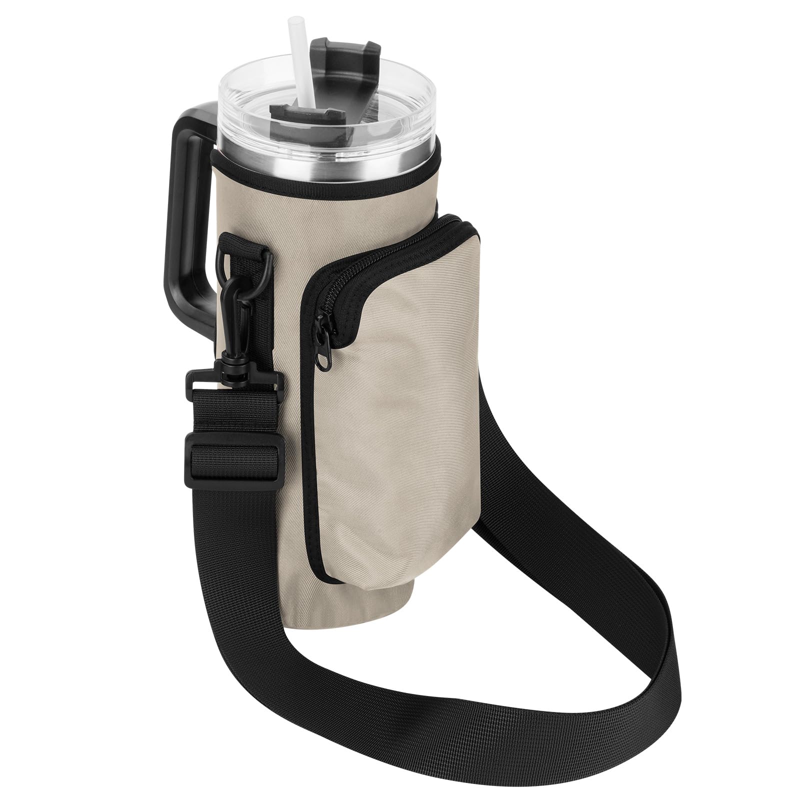 Xxerciz Water Bottle Carrier with Phone Pocket for Simple Modern Stanley 40 oz Tumbler with Handle, Neoprene Water Bottle Holder with Strap, Stanley Cup Accessories for Walking Travelling Camping