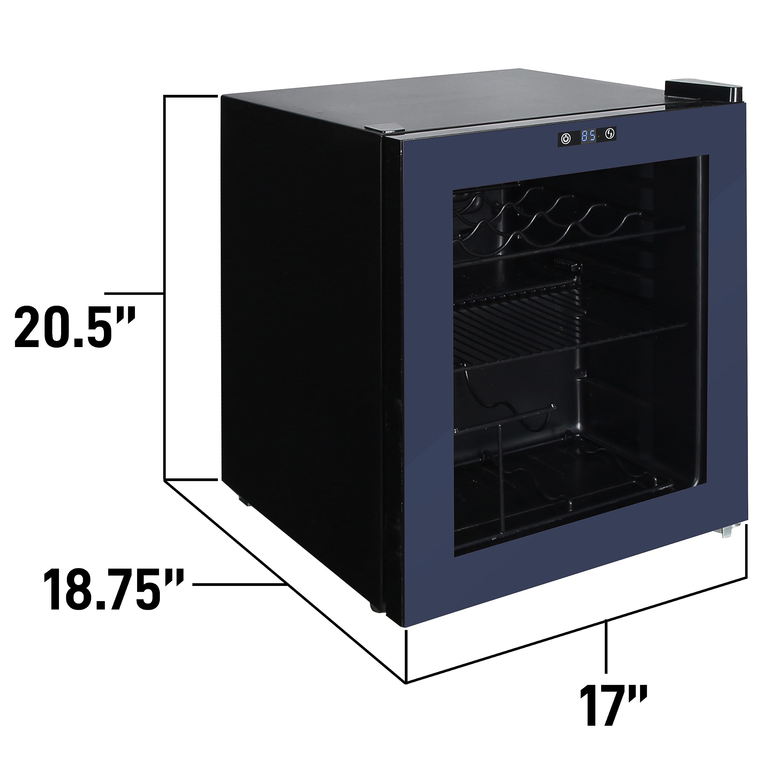 West Bend Beverage Cooler Refrigerator 15 Wine Bottle/60 Can Capacity, Glass Door, 17-Inch Wide Freestanding, Adjustable Thermostat Control, 1.6-Cu.Ft, Slate Blue