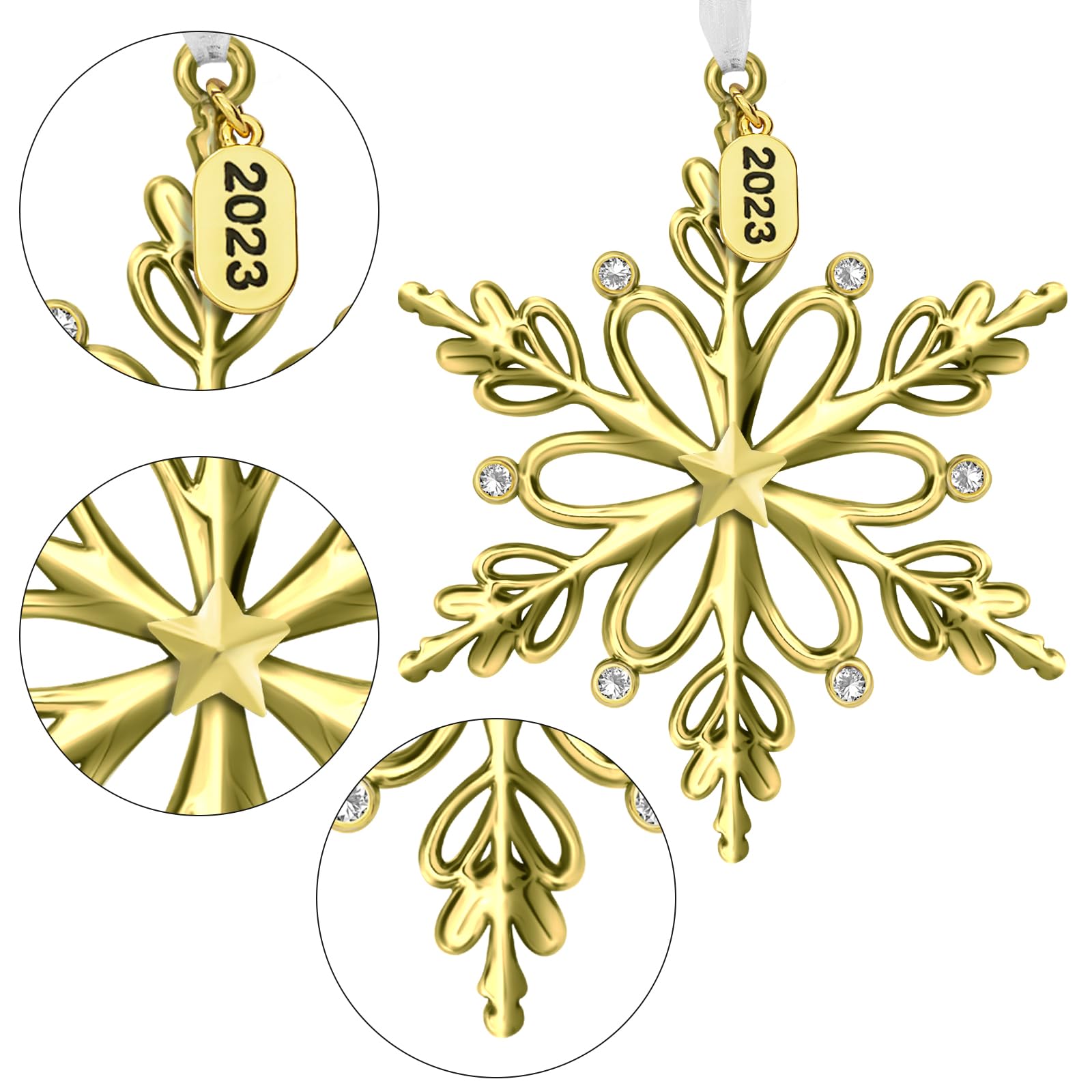 West style 2023 Golden Christmas Tree OrnamentsāMetallic Snowflake Hanging Home Deco Hanging Pendant Holiday Keepsake Gift (C, Golden Snowflake)
