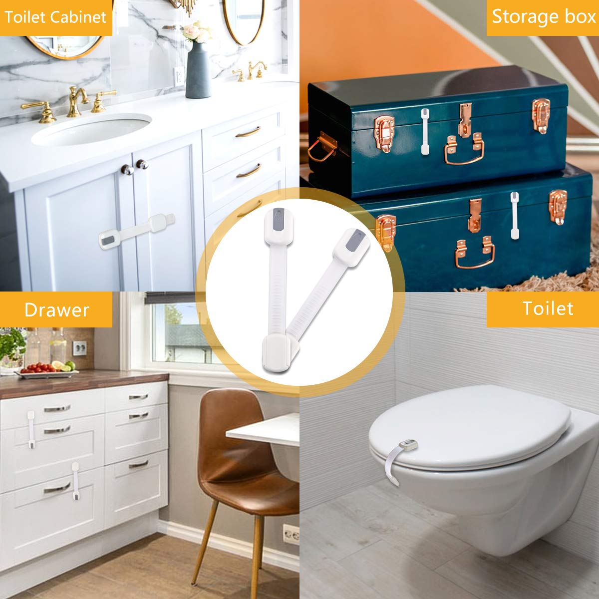 Vmaisi Baby Proofing Cabinet Locks - Childproofing Adjustable Multi Use Straps Latches for Drawers, Fridge, Dishwasher, Toilet Seat, Cupboard, Closet, Oven,Trash Can, Adhesive No Drilling (Grey)