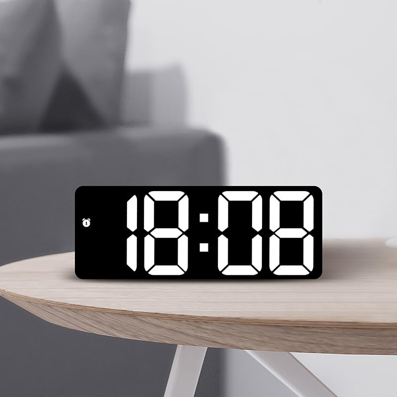 Yaboodn Digital Alarm Clock for Bedrooms, 6.5 inch LED Display with White Digits, 3 Levels Brightness Adjustable, Desk Alarm, Table Clock with 1 Alarm, 12/24H, Temperature, Corded Powered(White)