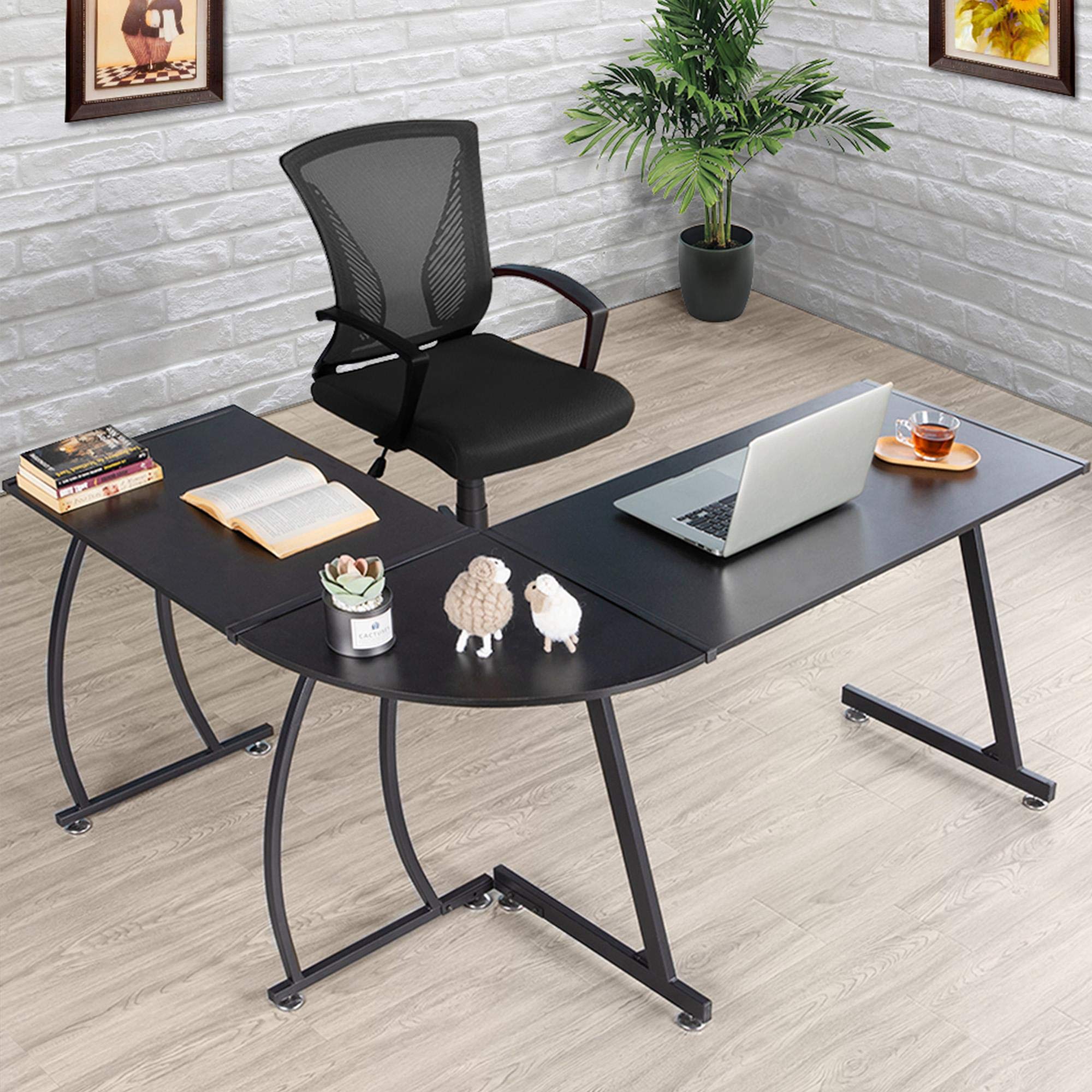 Yaheetech L Shape Desk Gaming Desk Corner Computer Office Desk Wood Writing Studying Table Large PC Laptop Workstation 3-Piece Modern Desk for Home Office Furniture, Black