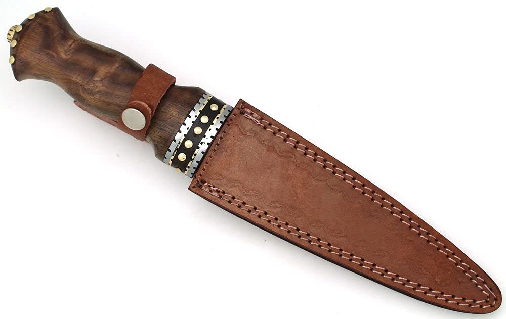 Wild Turkey Handmade Custom Real Damascus Collection Scottish Outdoor Hunting Knife (Brown)
