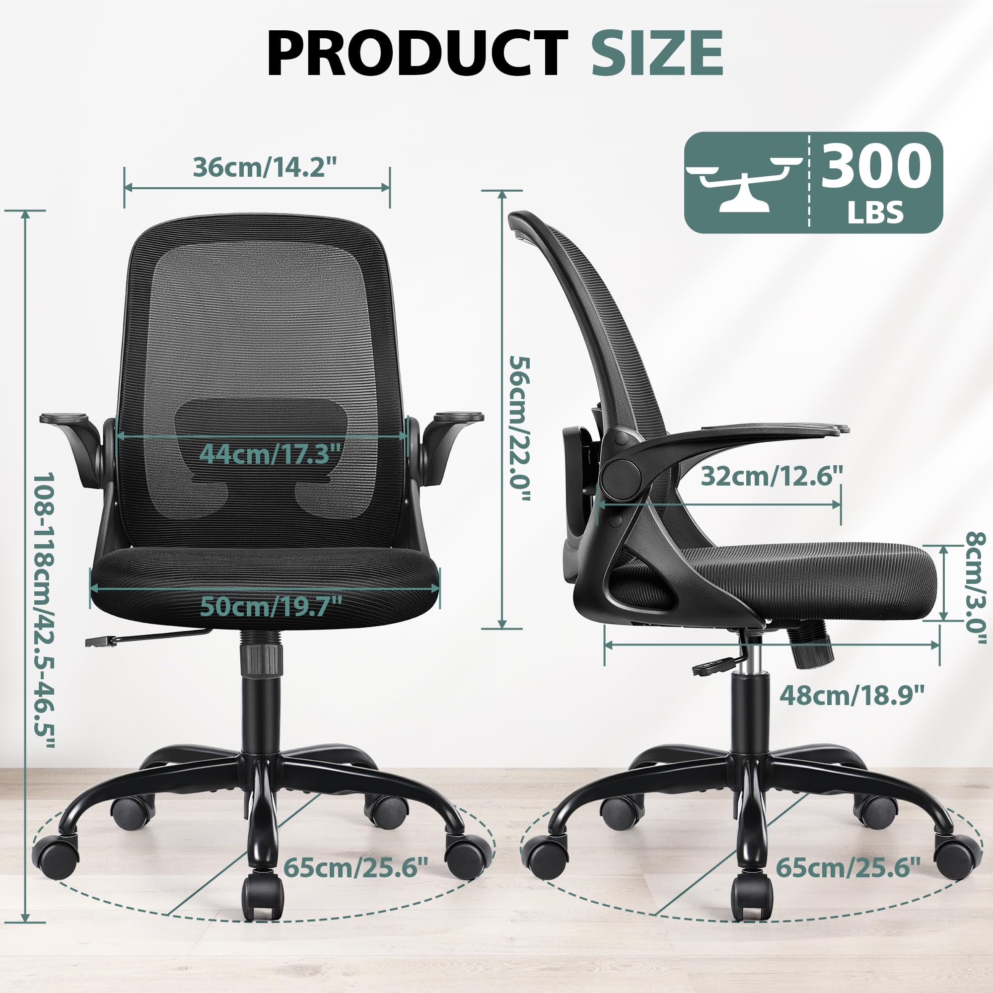 Winrise Office Chair Ergonomic Desk Chairs with Lumbar Support and Flip-up Arms, Comfortable Breathable Mesh Computer Executive Chair with Swivel Task, Adjustable Height 4'', Home - Black