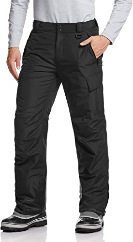 TSLA Men's Winter Snow Pants, Waterproof Insulated Ski Pants, Ripstop Windproof Snowboard Bottoms, Cargo Alpha Black, Large