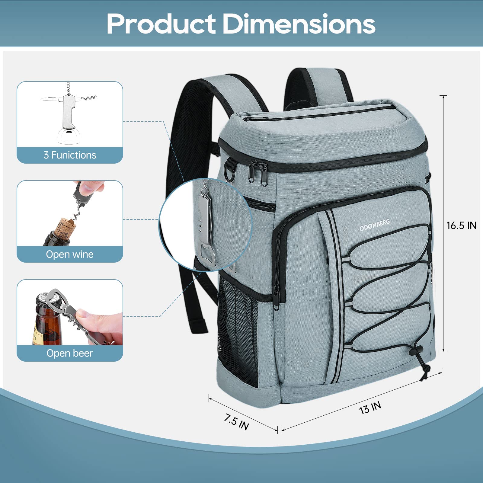 TINGCHUAN Cooler Backpack, 35 Can Backpack Cooler Leak Proof, Insulated Soft Cooler Pack, Camping Cooler, Beach Cooler, Freezer Backpack, Lightweight Travel Cooler Lunch Backpack (Gray-1)