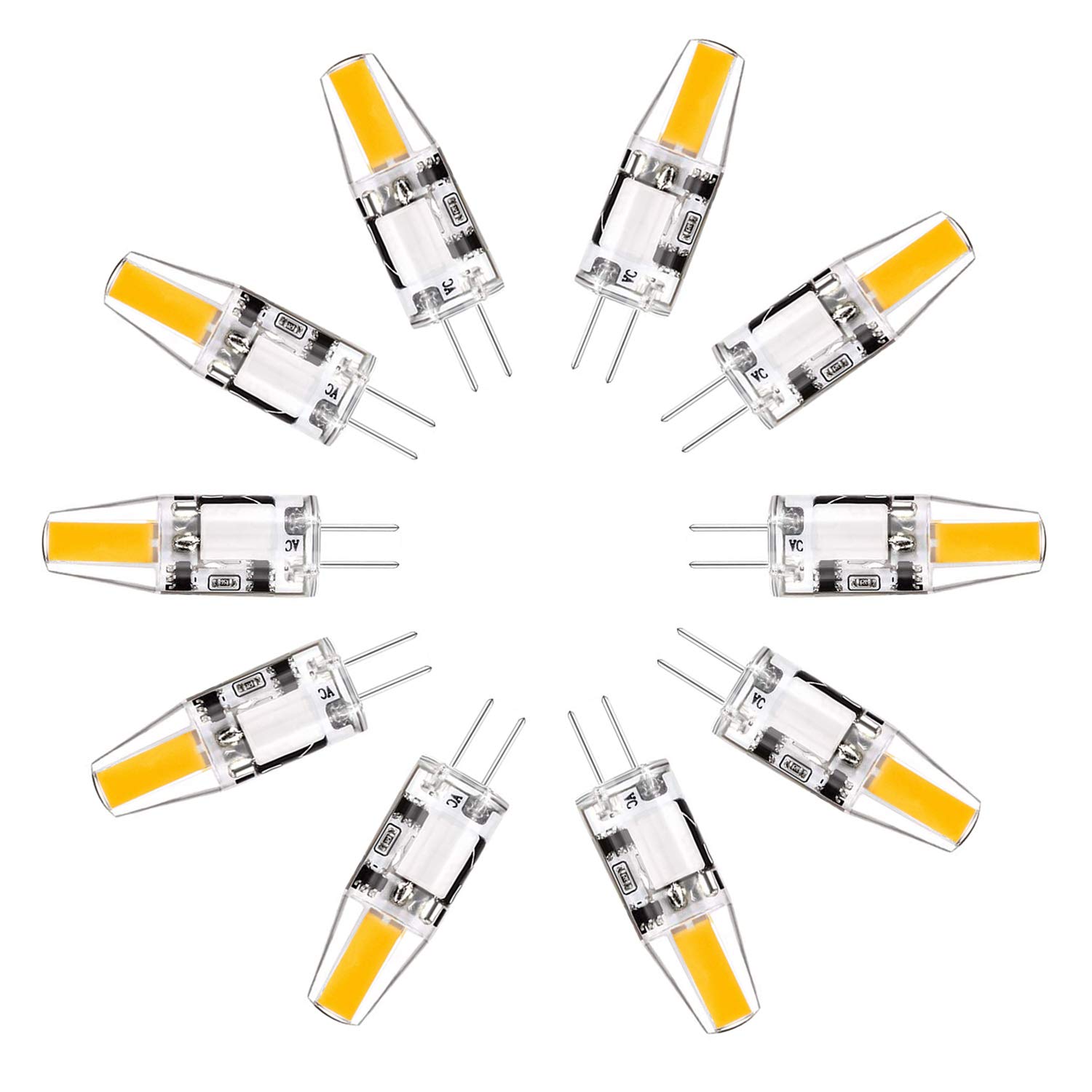 Wowatt G4 LED Bulb 2W Warm White G4 Socket Capsule Light Bulb Replacement for 20W Halogen Bulbs Mini 2800K 220LM AC DC12V CRI 85Ra COB SMD 360°Beam Angle φ37 x 9.6mm 1.45 x 0.37in Pack of 10