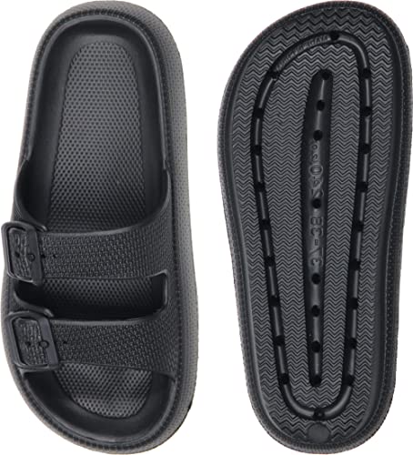 Weweya Slides for Men Women Pillow Slippers Double Buckle Adjustable EVA Flat Sandal Black Women Size 5.5 6 6.5