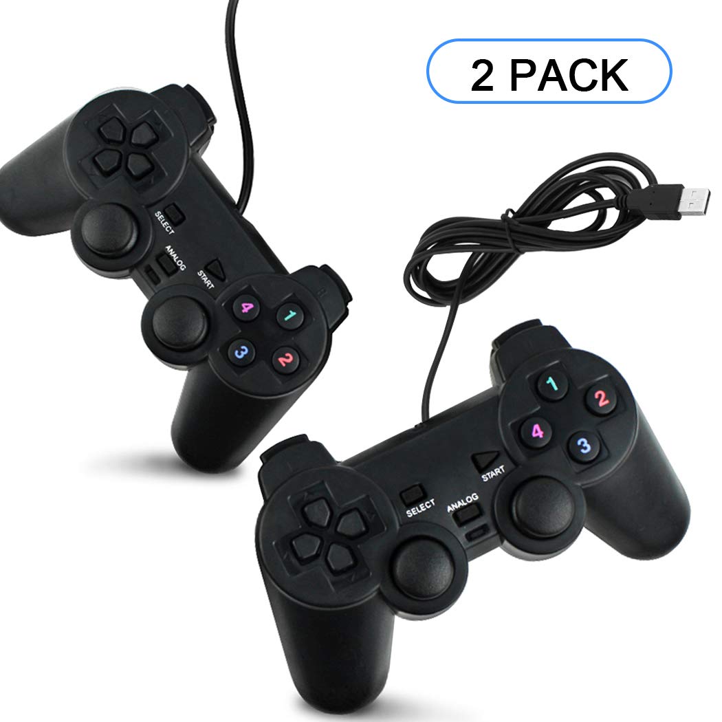 SQDeal 2 Pack USB Joystick Gamepad Gaming Pad Wired Controller with Double Vibration Feedback Motors for PC Computer Laptop Window (Black)