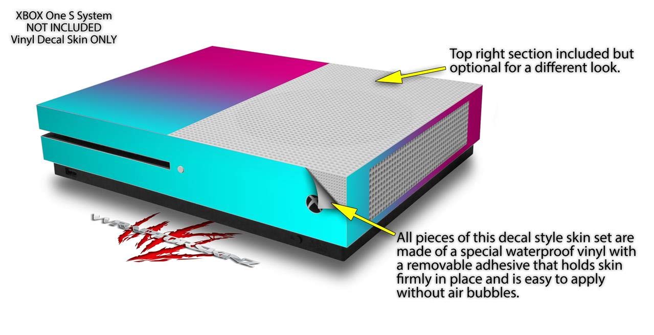 WraptorSkinz Decal Vinyl Skin Wrap Compatible with Xbox One S Console and Controllers - Smooth Fades Neon Teal Hot Pink
