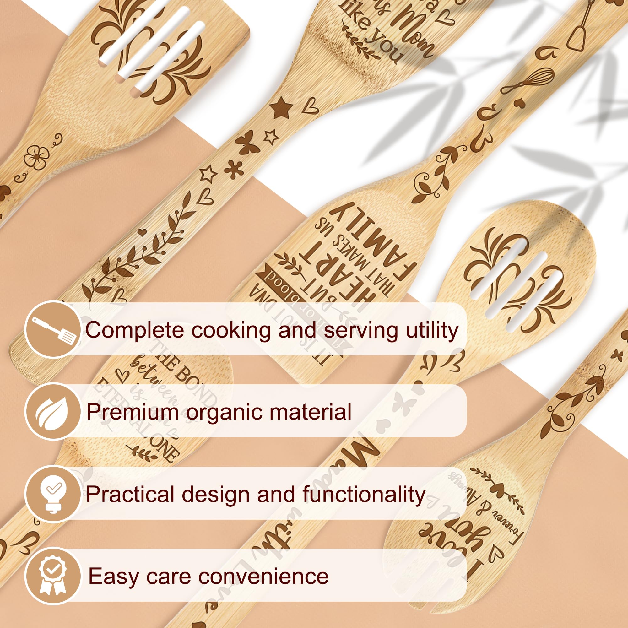 Thanksgiving Decorations Ceramic Utensil Holder with 6PC Thanksgiving Bamboo Spoons-Turkey Cooking Tools Kitchen Utensils Set with Bamboo Spoons for 6-Farmhouse Thanksgiving Kitchen Decor for New Home