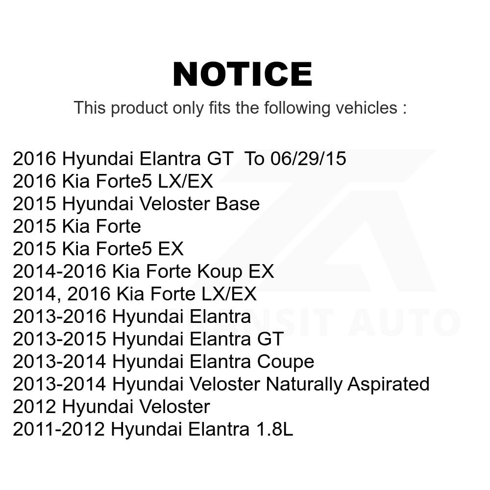 Transit Auto - Front Rear Wheel Hub Bearings Assembly Disc Brake Rotors And Semi-Metallic Pads Kit (10Pc) For Hyundai Elantra Kia Forte Veloster GT Forte5 Coupe Koup KBB-106797