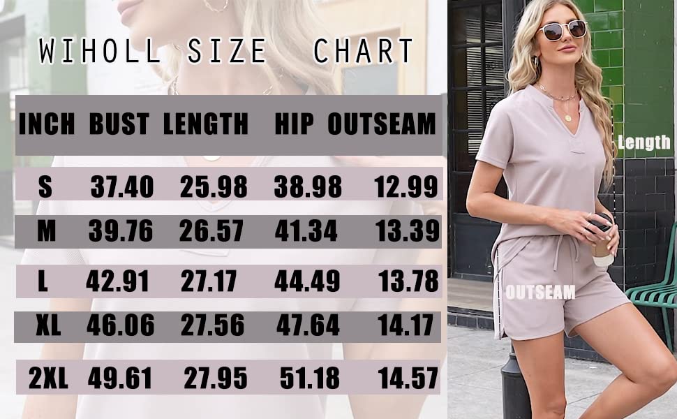 WIHOLL Pajamas Sets For Women Shorts Summer Outfits 2 Piece Sets Beige L
