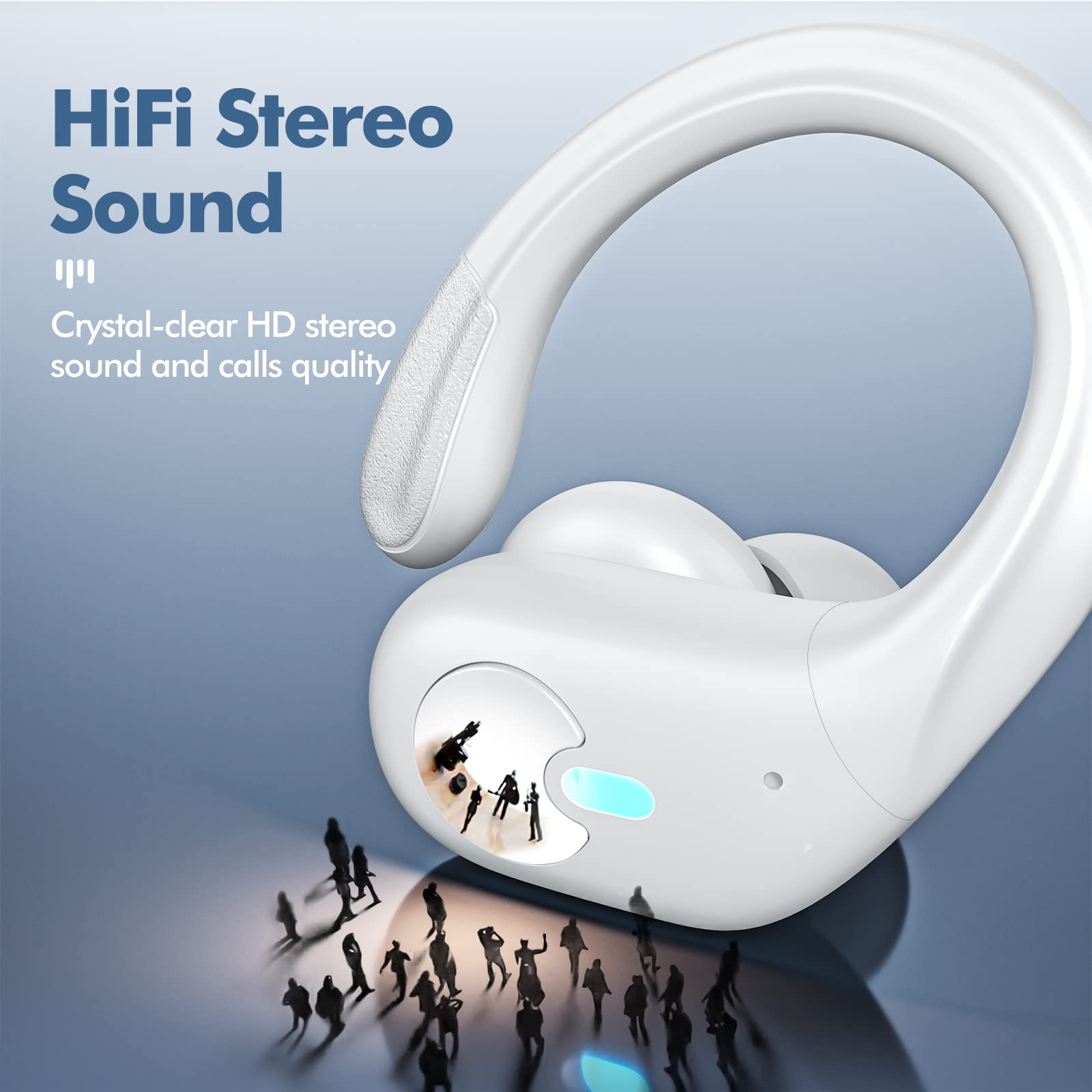 Wireless Earbuds, Bluetooth Headphones 80Hrs Playback with LED Diaplay Charging Case Noise Cancelling Ear buds with Earhooks, IPX7 Waterproof Over Ear Earphones for Sports Running Workout(White)