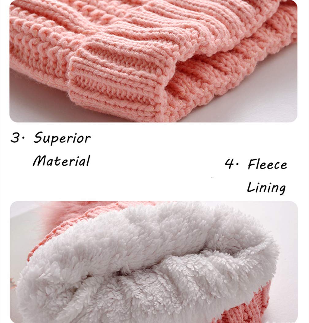 Yvechus Lady Winter Warm Pom Knit Beanie Hat Scarf Gloves Set Touch Screen Slouchy Thick Fleece Lined 3 in 1 Set (Xmas White)