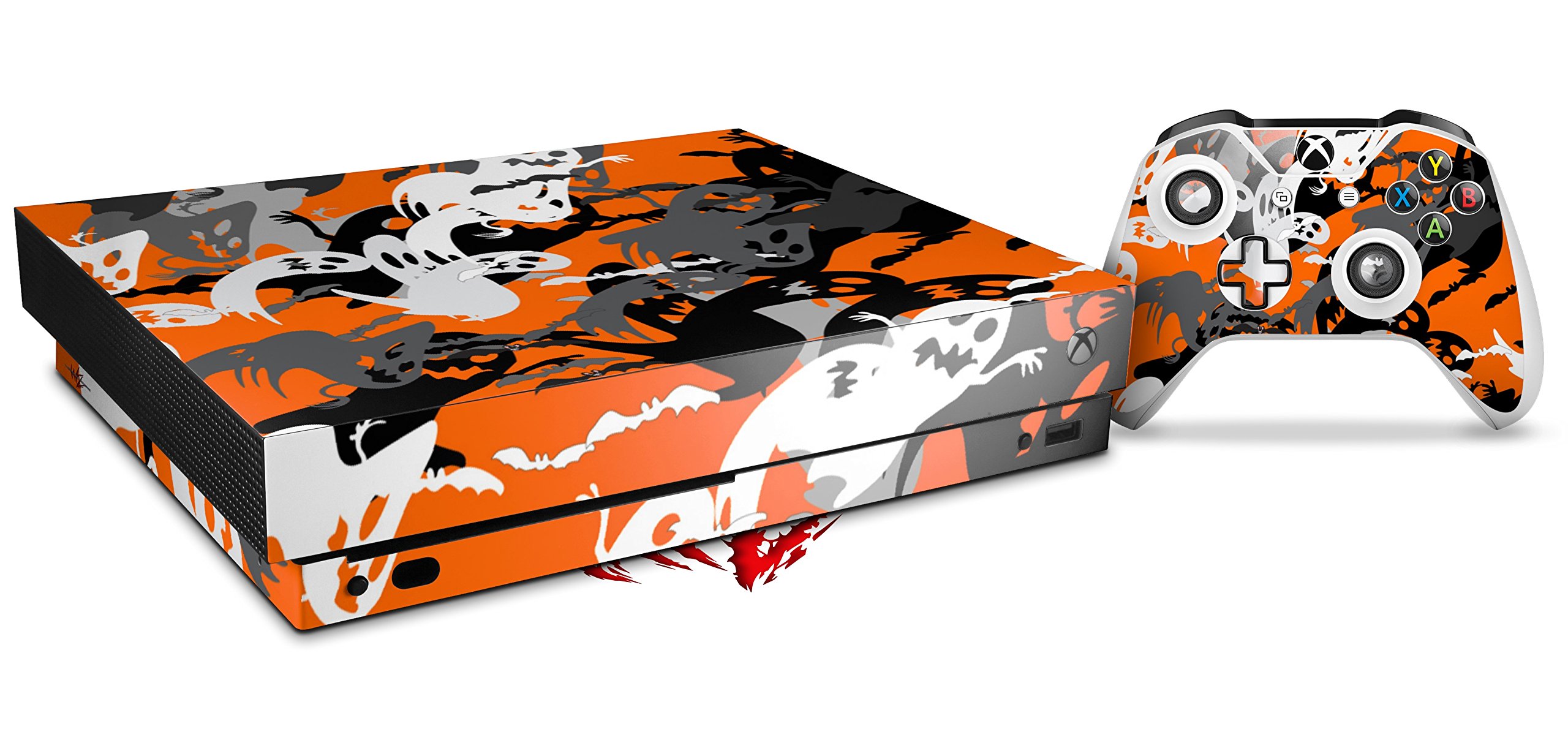 WraptorSkinz Decal Vinyl Skin Wrap Compatible with Xbox One X Console and Controller - Halloween Ghosts