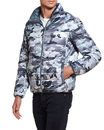 Tumi TumiPax Men's Recycled Reversible Packable Travel Puffer Jacket, Grey Camo, x-Large