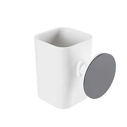 Umbra Flex Sure-Lock Toothbrush Holder, Bathroom Storage Tumbler, Cup for Toothpaste, Combs and Makeup Brushes - Attaches to Glass Panes, Mirrors and Tiles with SureLock Technology, No Drilling, White