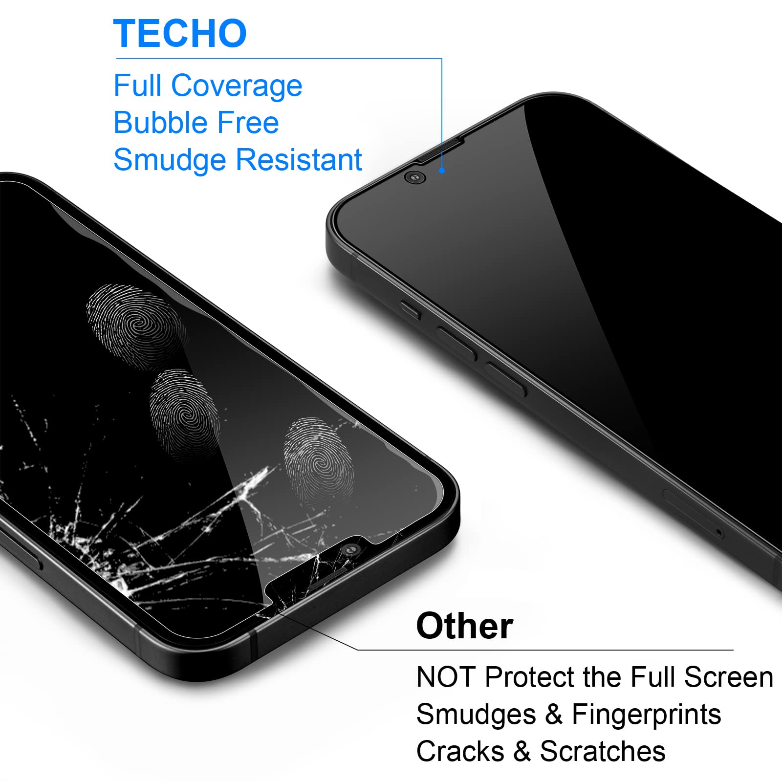 TECHO 4 Way Privacy Screen Protector Compatible with iPhone 14 Plus/iPhone 13 Pro Max Anti Spy Tempered Glass Film Full Coverage Edge to Edge (Bubble Free) (2 PACK) (6.7 inch)
