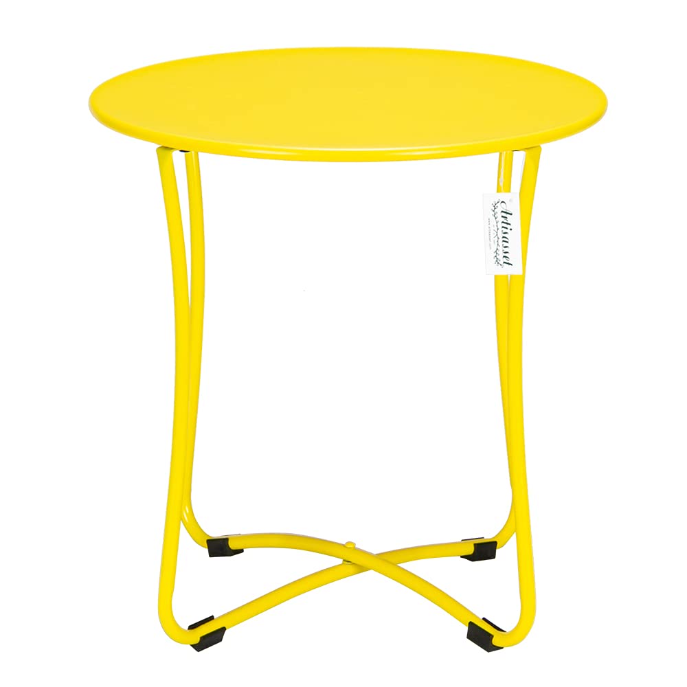 Volowoo Round Sofa Side End Table,Small End Table,Laptop Table,Waterproof Coffee Table Metal Frame Nightstand for Living Room,Bedroom,Patio&Office,Yellow