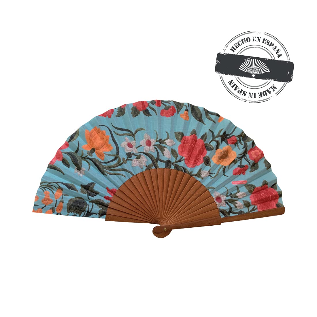 Tusitala Barcelona - Rocío Hand Fan | Handcrafted Spanish Hand Fan | Cotton Fabric and Wood | Includes Protective Jute Cotton Bag | Authentic Gift | 23cm - 9”.