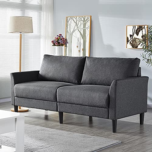 Yaheetech 75.5’’ W Modern Sofa Couch Linen Fabric Upholstery Mid-Century Fabric Low Back 2-Seat Sofa Couch Armrests Pillow Top Backrest Loveseat Grey