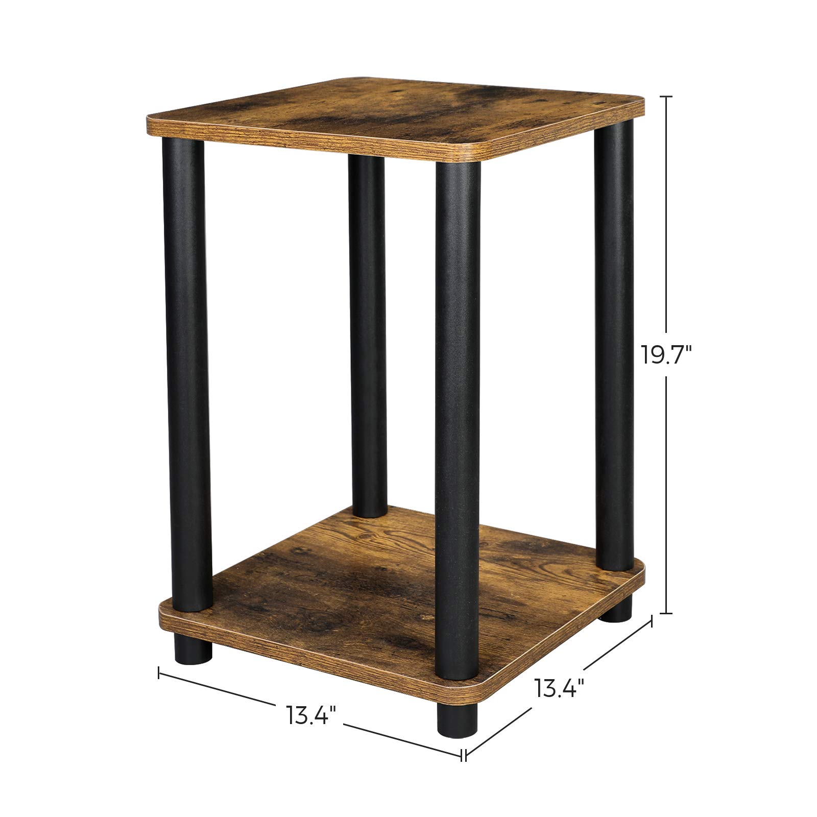 VASAGLE End Table, 2-Tier Side Table, Nightstand with Storage Shelf, Stable, for Living Room, Bedroom, Office, 13.4 x 13.4 x 19.7 Inches, Rustic Brown and Black ULET180X01