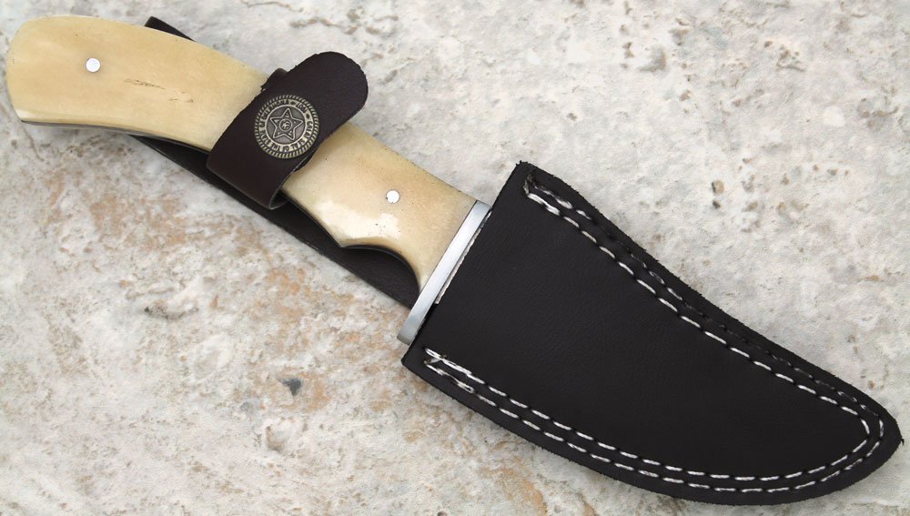 Wild Turkey Handmade Collection Full Tang Natural Camel Bone Fixed Blade Hunting Knife w/Leather Sheath Outdoors Fishing Camping (3)