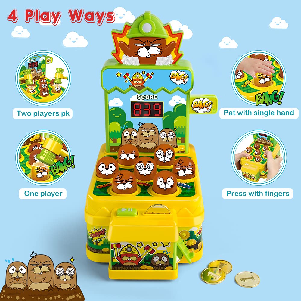 VATOS Whack Game Mole, Mini Electronic Arcade Game with 2 Hammers, Pounding Toys Toddler Toys for 3 4 5 6 7 8 Years Old Boys Girls, Whack Game Mole Toy, Developmental Toy Interactive Toy
