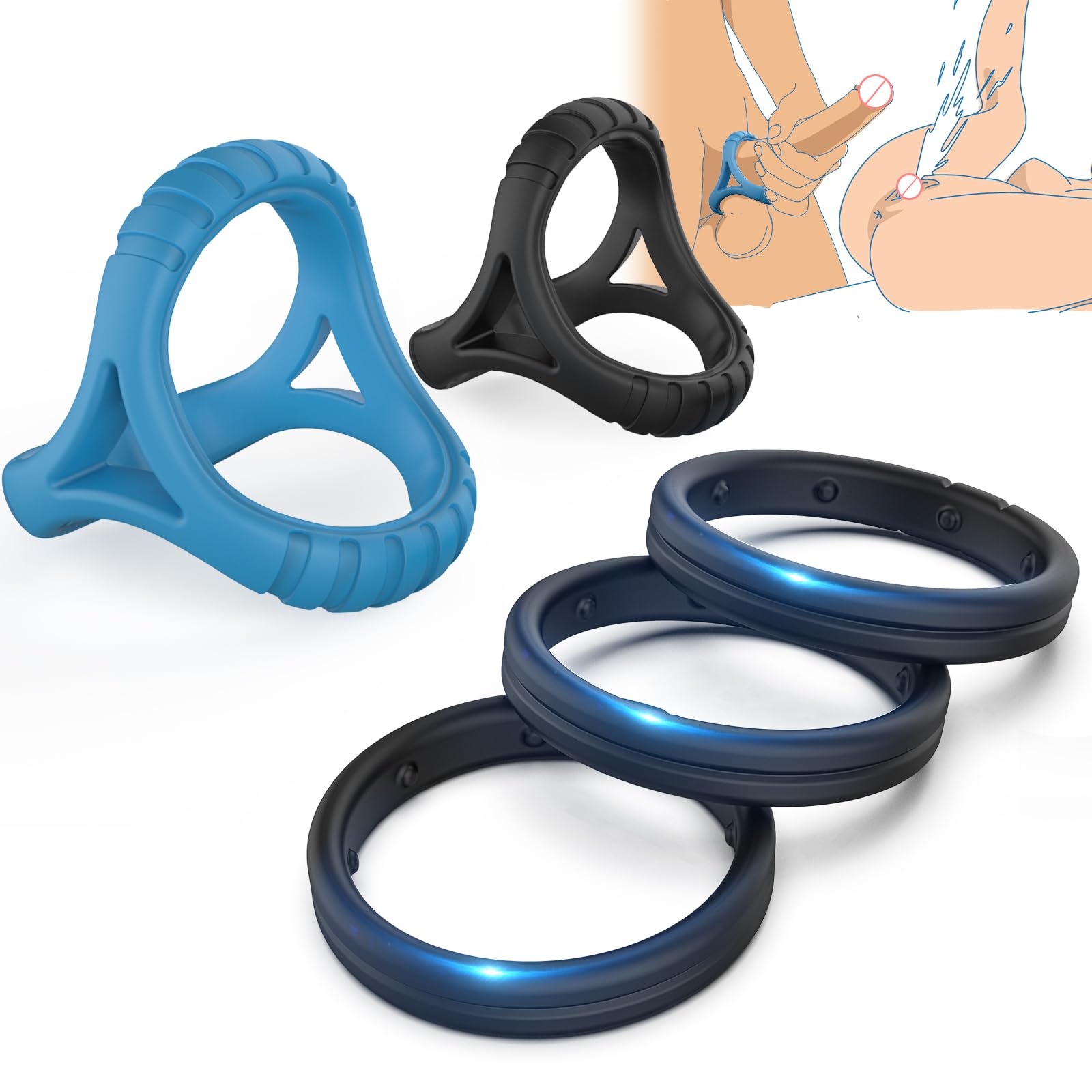 XINBALE Silicone Penis Rings Set Sex Toys for Menďź5 Different Sizes Cock Rings for Erection Enhancing, Long Lasting Stronger Men Sex Toy, Strechy Adult Toys for Couples Pleasure