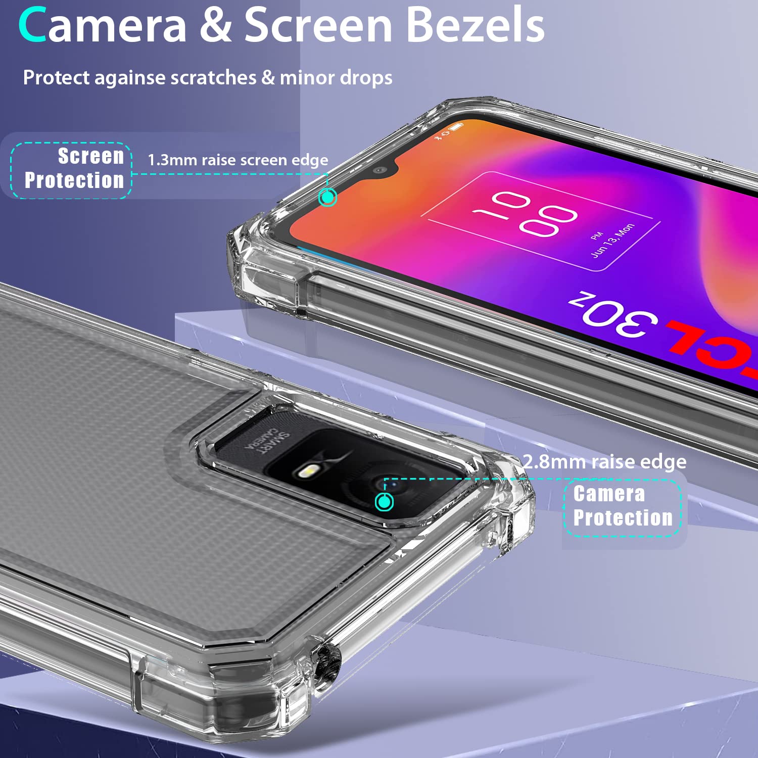 Zeking Case for Alcatel TCL 30Z (T602DL), TCL 30 LE Case with Screen Protector, 2 Layer Structure Protection, Shockproof Corner Armor Bumper Phone Cover for or TCL 30 Z(Clear)