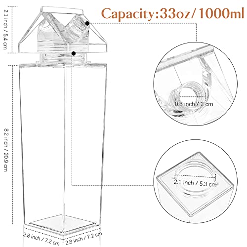 ZORRITA 2 Pack 17oz Milk Carton Water Bottles Clear Plastic Square Water Bottles with Straw, Brush and 50pcs Stickers Reusable for Juice, Ice Water