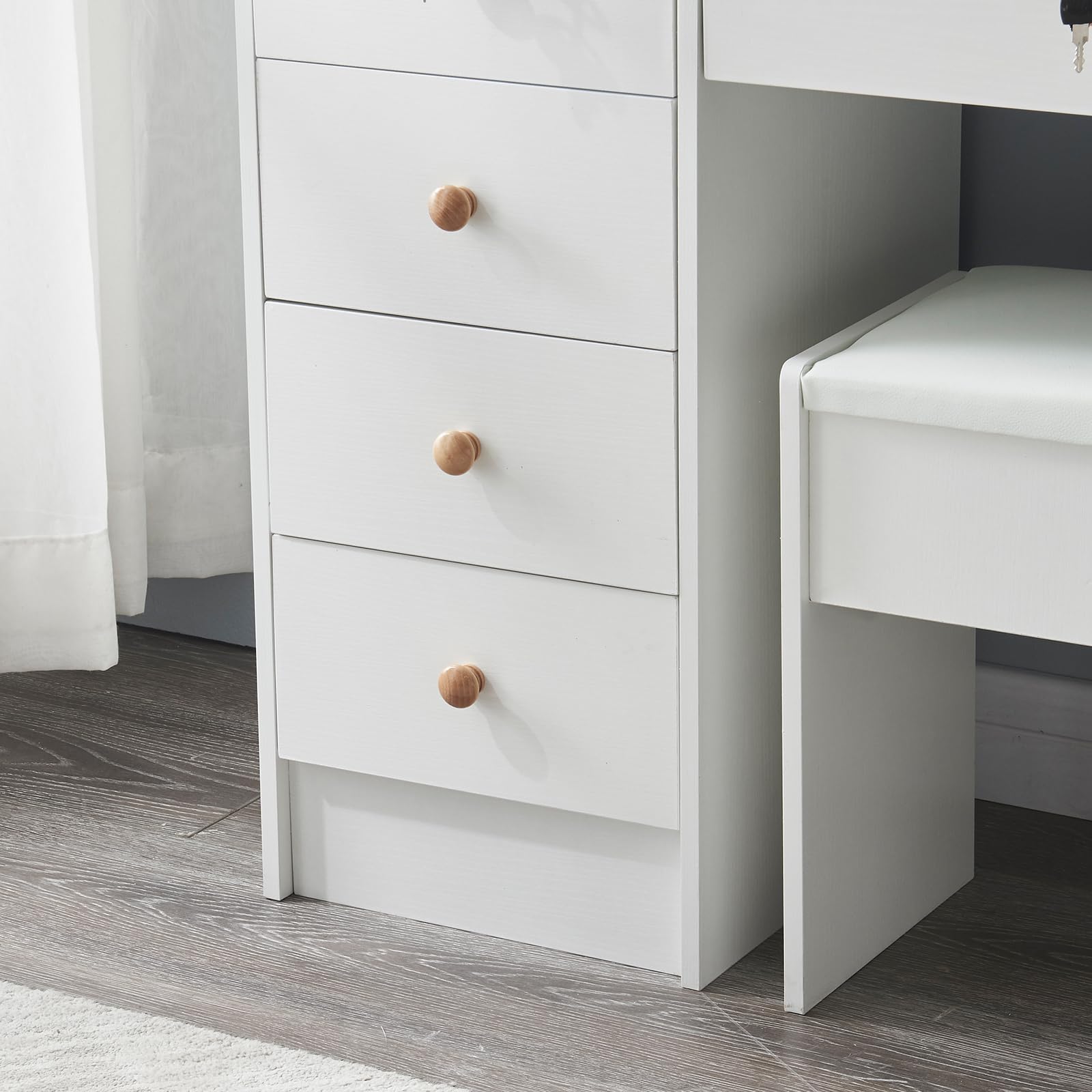 White Makeup Vanity Desk with 10 Light Bulbs, Vanity Desk with Mirror and 3 Lighting Modes, 6 Drawers and Shelves for Bedroom, Dressing Room