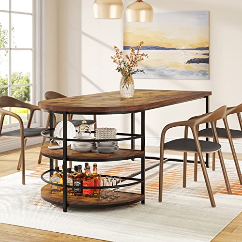 Tribesigns 70.9 inch Dining Table with Storage Shelf for 4, 2-Tier Wood Kitchen Table Long Dinner Table with Metal Frame for Kitchen Dining Room, Black Brown
