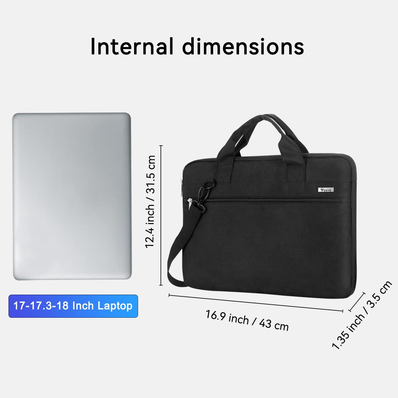 Voova Laptop Bag 17 17.3 Inch, 360° Protective Laptop Case Sleeve with Shoulder Strap Compatible with 17-18 Inch Lenovo Asus Acer Dell Hp, Waterproof Computer Bag Slim Briefcase for Men Women, Black