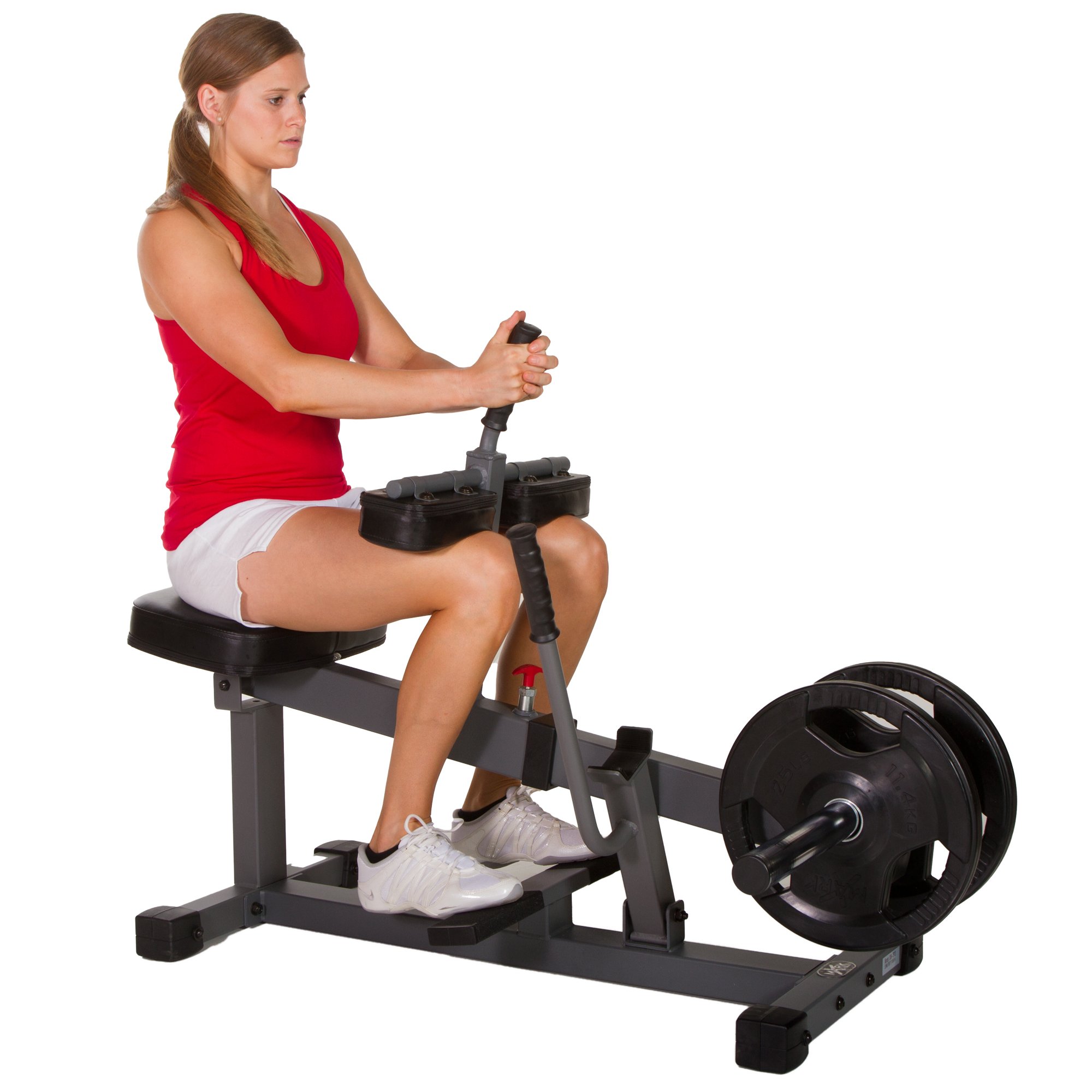 XMark Seated Calf Raise, Weight Plate Loaded, Dual Olympic Weight Posts, Height Adjustable Swiveling Thigh Pad, Lower Body Specialty Machine, Leg Day Machine