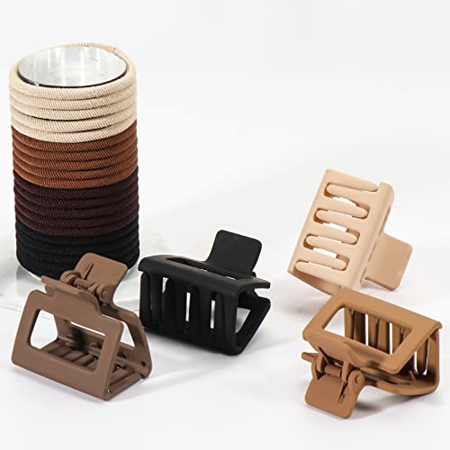 Zou.Rena Hair ties for women Thick Curly Thin Hair, 40pcs 5MM Pony Tails Rubber Bands, No Pull Hair Ties Bulk, 4pcs 2 Inch Rectangle Claw Clips