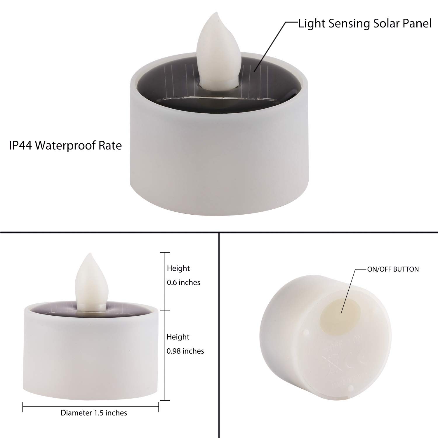 ZHONGXIN Solar Lantern Tea Lights Candles, Flameless Rechargeable Amber Flickering LED Candle Lights, Waterproof Great for Garden, Yard, Pathway, Balcony, Wedding, Part, Holidays, Home Decor-8Pack