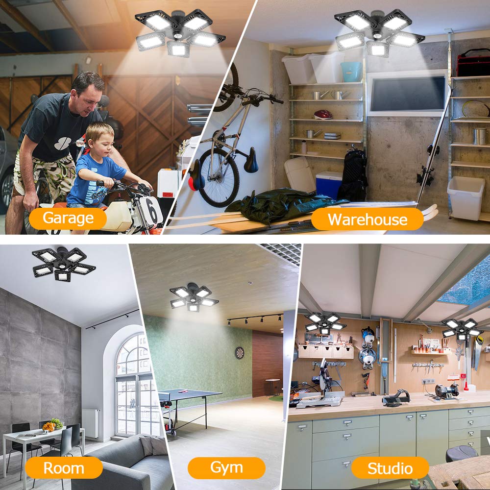 Upgraded 160W LED Garage Light, 16000LM Super Bright Motion Sensor Garage Light with 5 Deformable LED Panels, 6000K Daylight Ceiling Garage Light for Garage, Barn, Workshop, Warehouse(2 Pack)