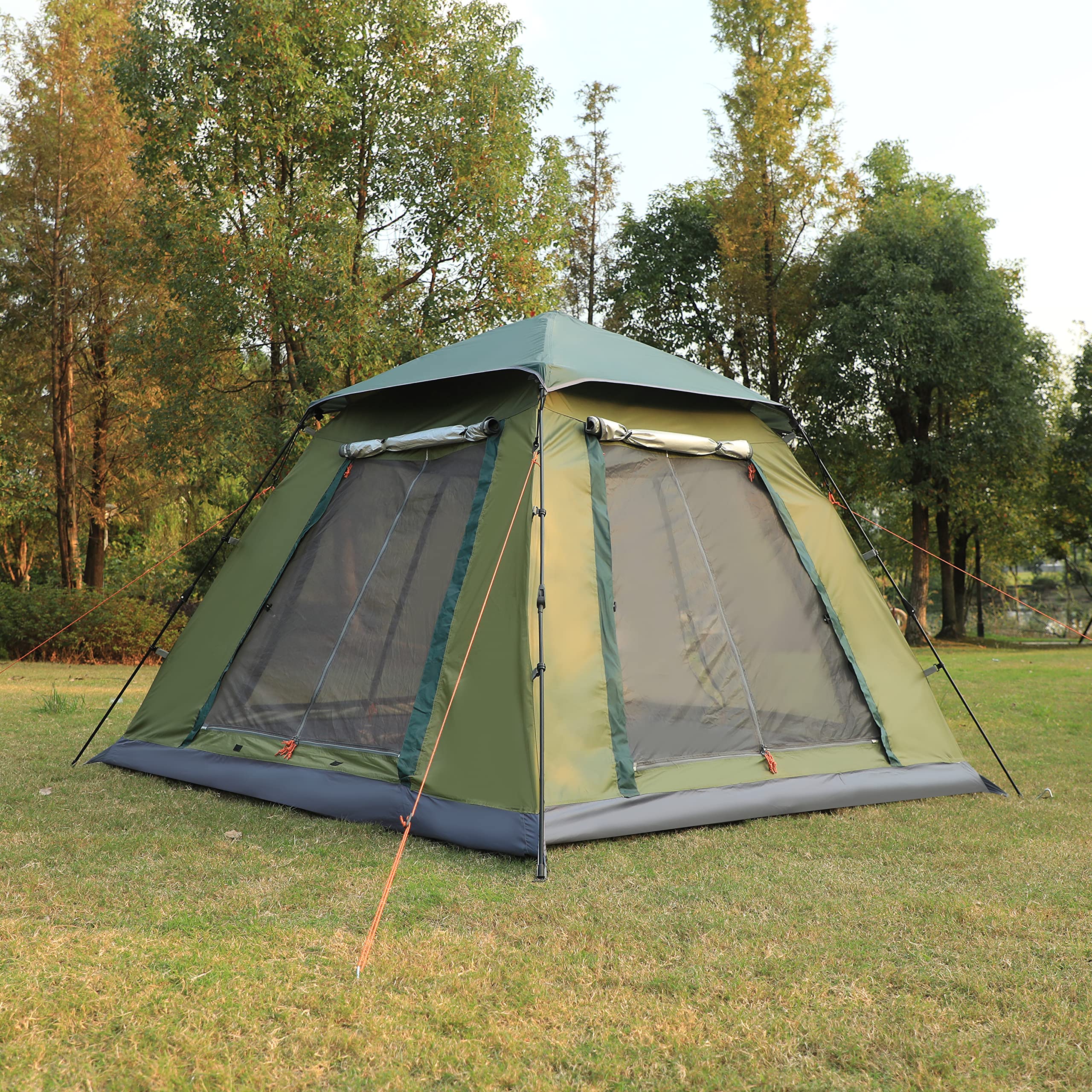 Ubon 4 Person Lightweight Camping Tent Easy Setup Large Cabin Tent Water Resistant Instant Tent with Sun Shade for Outdoor Hiking Four Large Mesh Windows for Optimized Ventilation -Gray