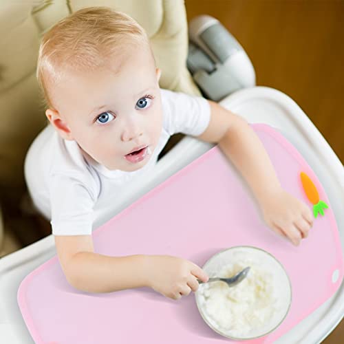 VRCIT Silicone Placemats for Toddler, Stain Resistant Non-Slip Baby & Kid Food Mats Eating Table Mat with 2 Packs(Blue/Pink)