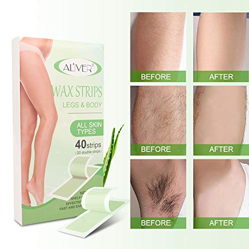 Wax Strips Hair Removal, No Wait Time, Keep Skin Smoothness, Fast & Easy At-Home Depilation, for Arms, Legs, Armpits, Face, Bikini Line, 40 Strips