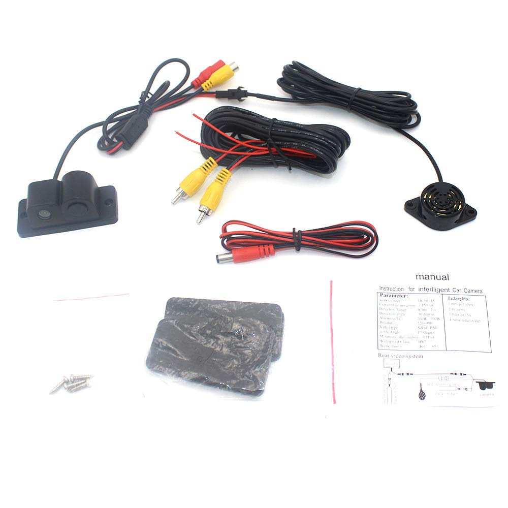 Vehicles Backup Camera System with Radar Parking Sensor Buzzer, Waterproof 12V Cars Reversing Reverse Rear View Camera, 170 Degree Wide View HD Camera